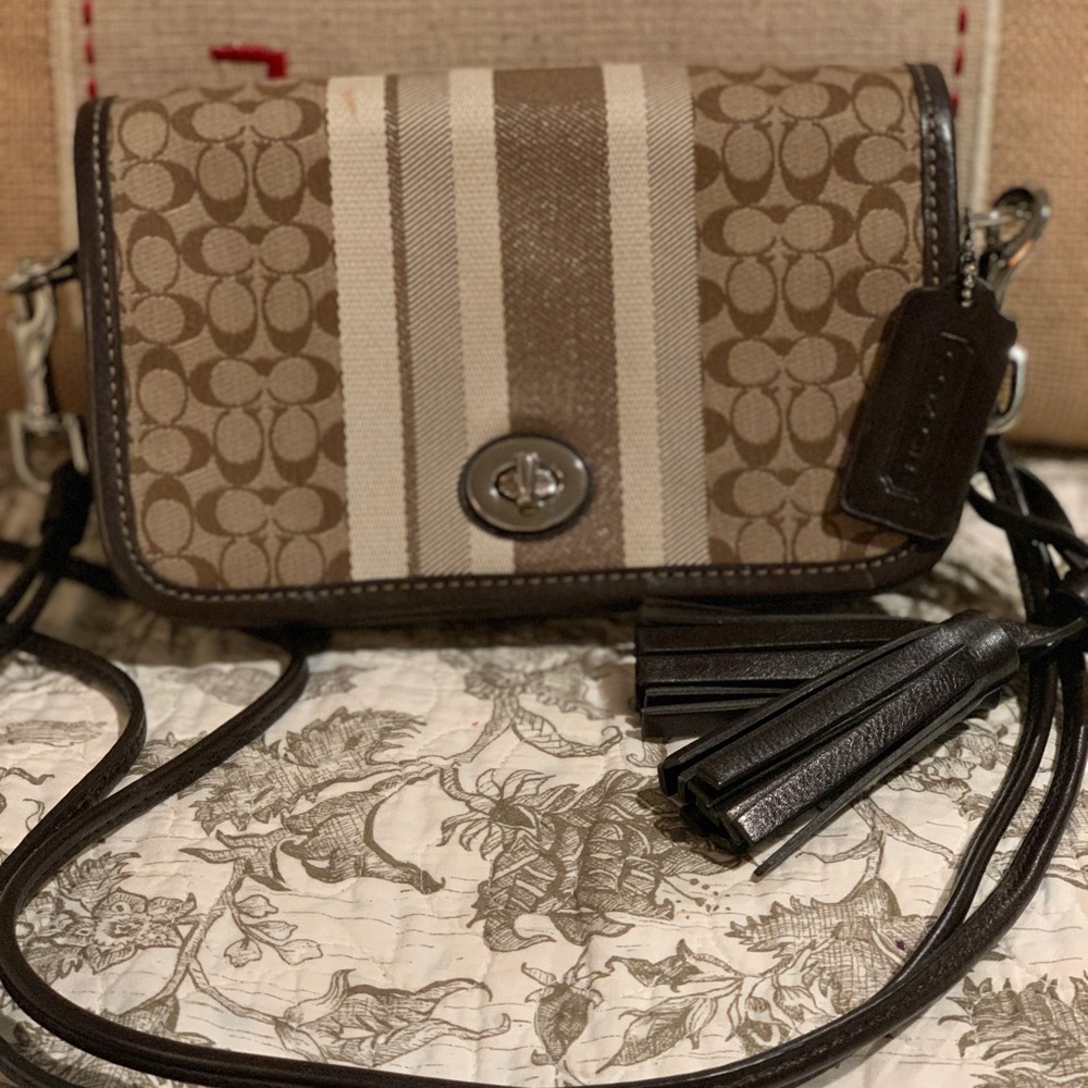 Coach Legacy Signature Stripe Crossbody Khaki - Gem